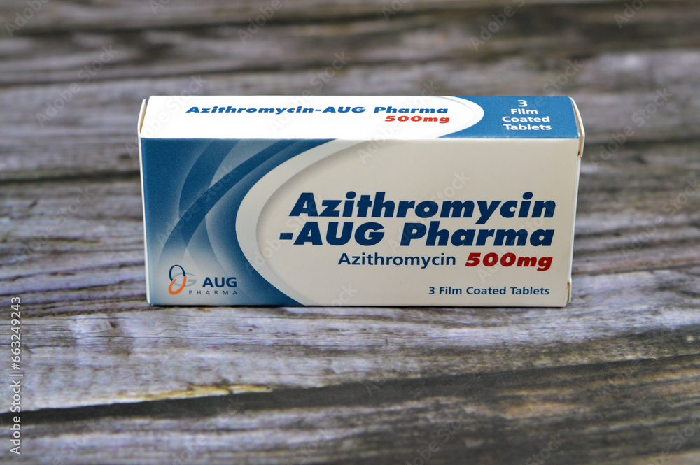 Cairo, Egypt, October 15 2023: Azithromycin 500mg tablets by AUG Pharma ...