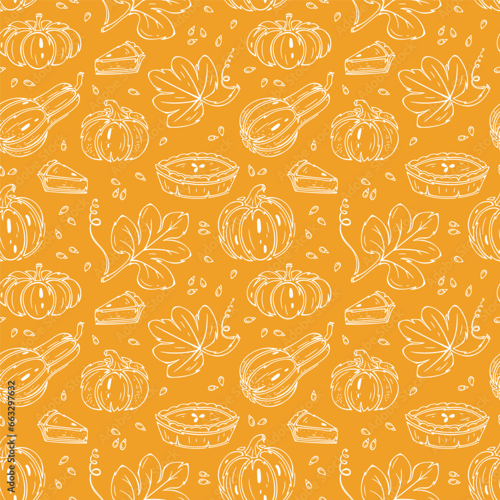 Thanksgiving Day Repeating Vector Orange Background. Autumn Harvest ...