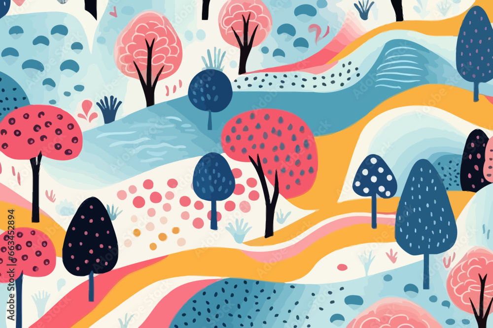 Landscaped yards quirky doodle pattern, wallpaper, background, cartoon ...