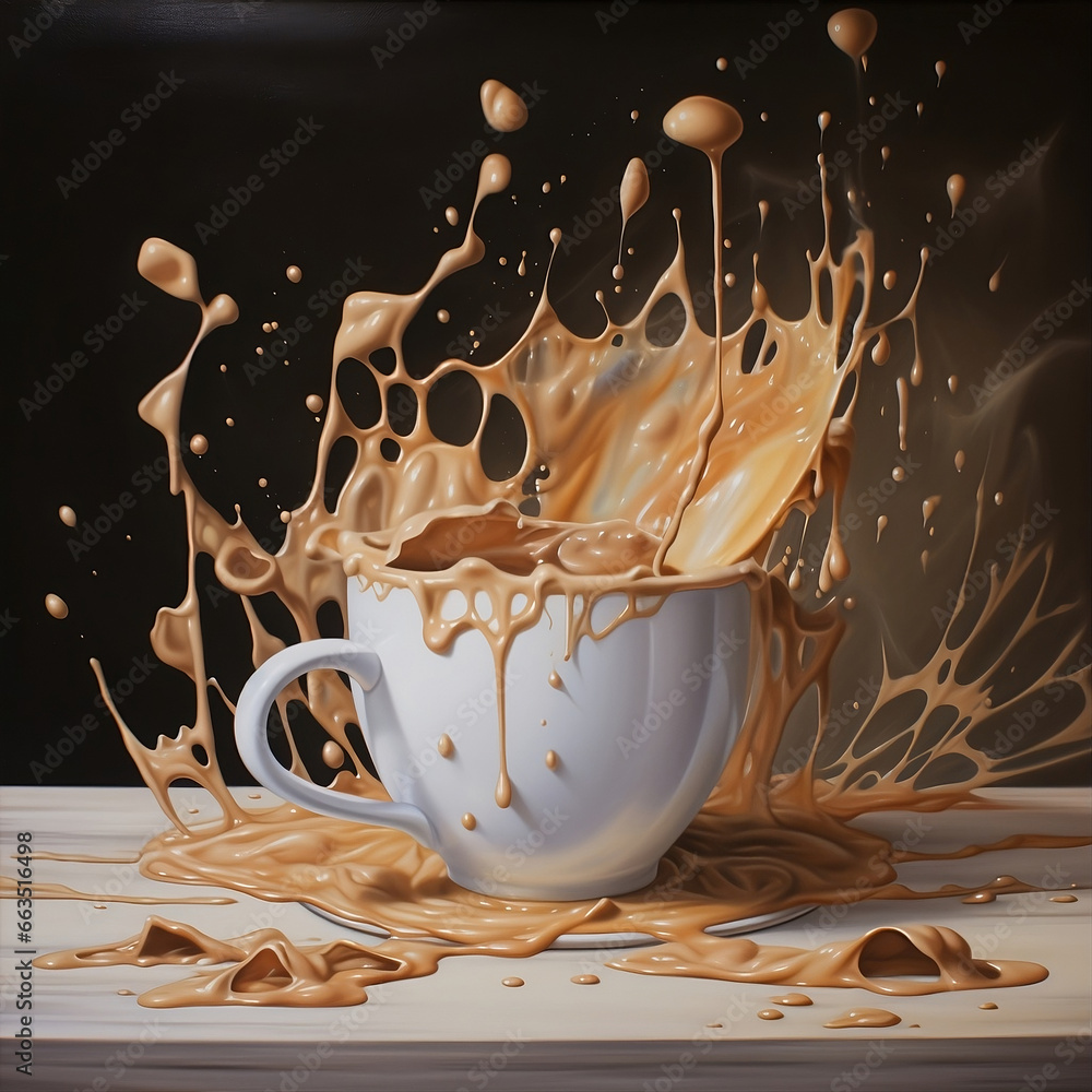 Dynamic Coffee Latte Splash from Overflowing Cup - Perfect for Cafes ...
