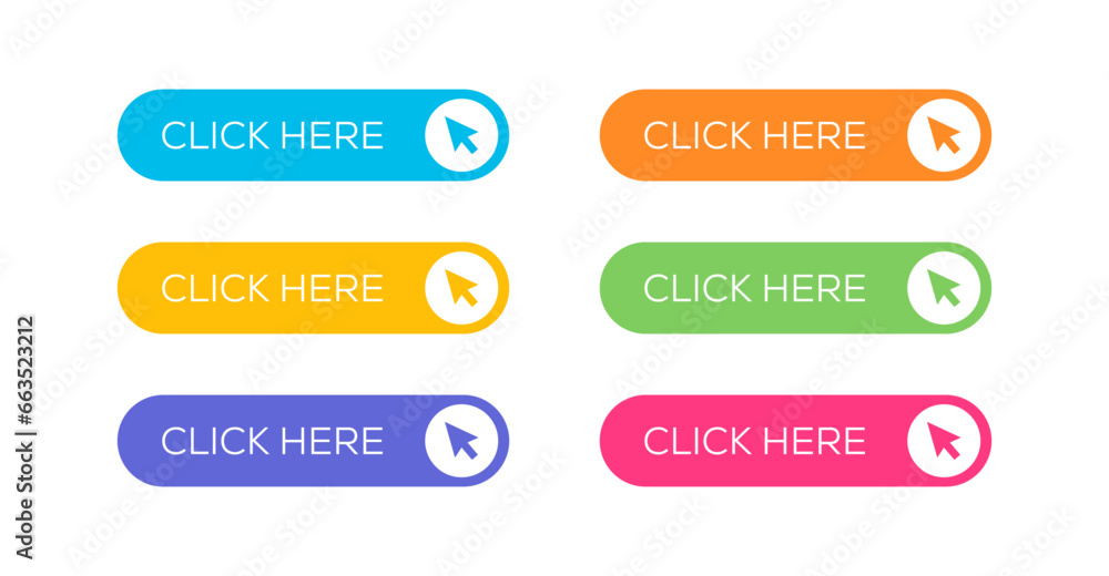Click here button with arrow pointer clicking icon. Click here vector web button. Stock Vector ...