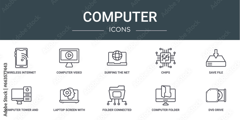 set of 10 outline web computer icons such as wireless internet ...