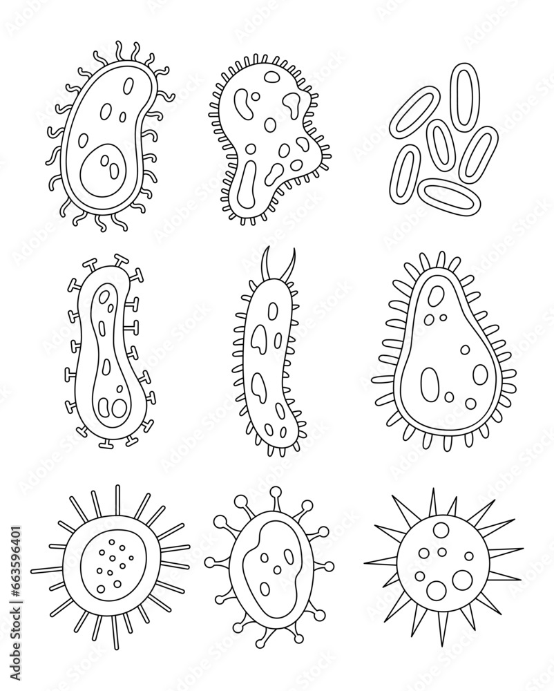 Different types of viruses. Coloring Page. Bacteria, biological ...