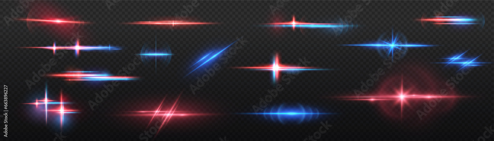 Realistic light reflections, neon illumination in red and blue colors ...