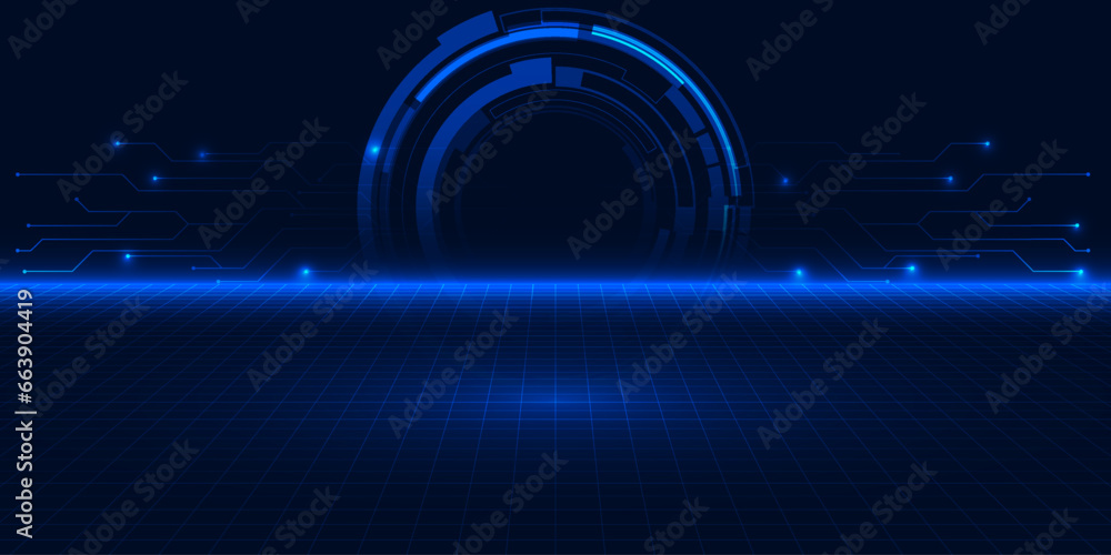 Vector illustration of abstract futuristic digital tunnel head up ...