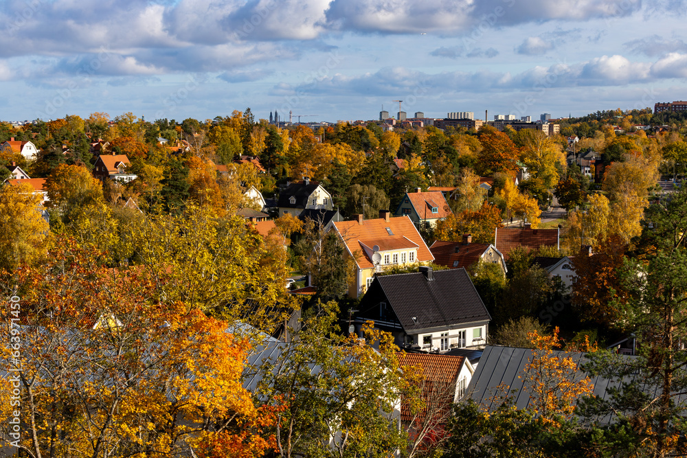 Stockholm, Sweden Fall colors and private houses in the upscale ...