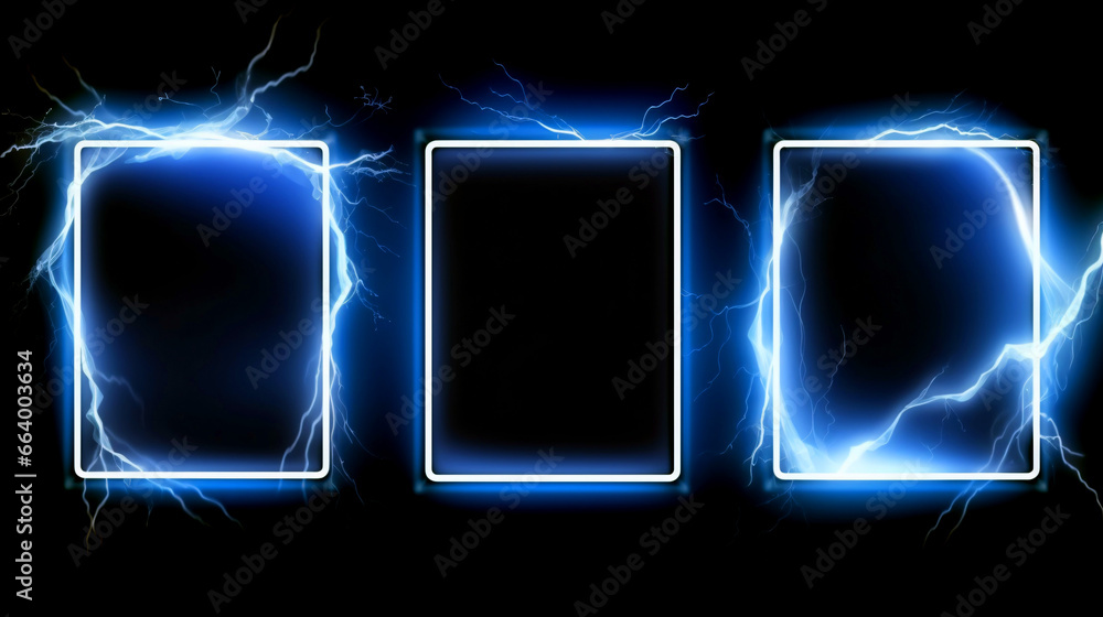 Rectangular and square frames of electric blue containing lightning ...