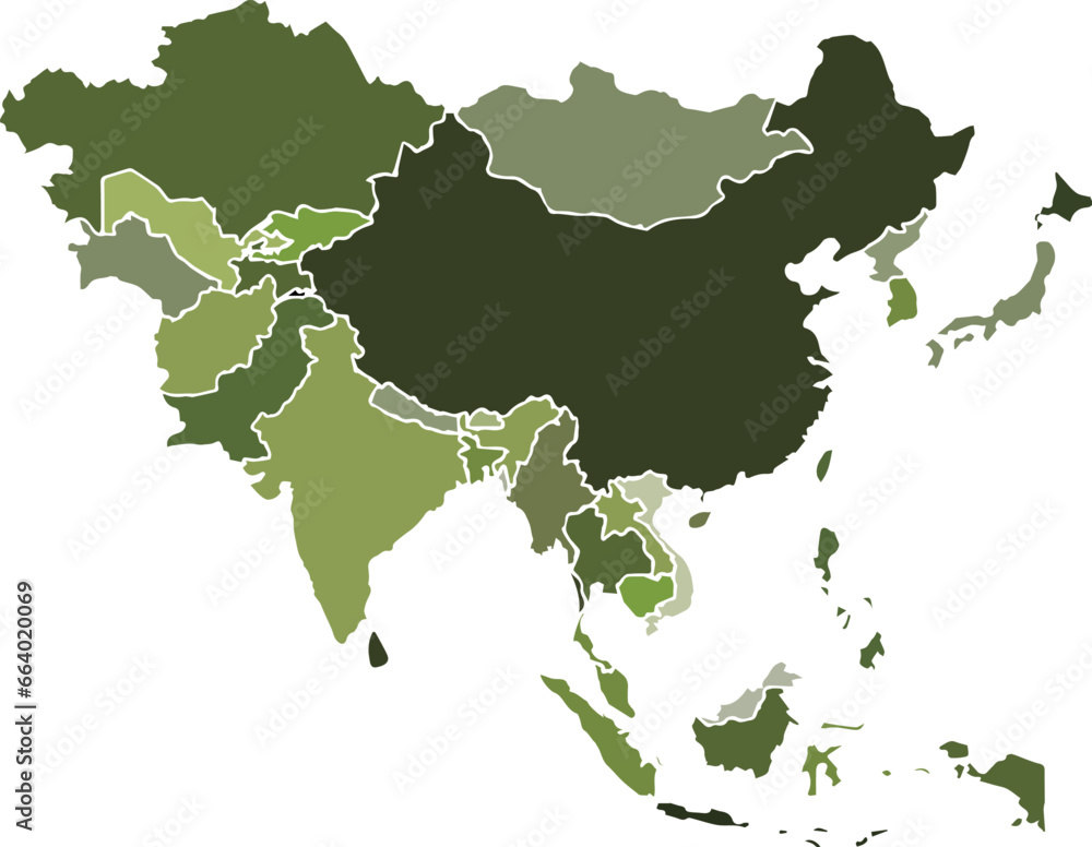vector map of asia green color Stock Vector | Adobe Stock
