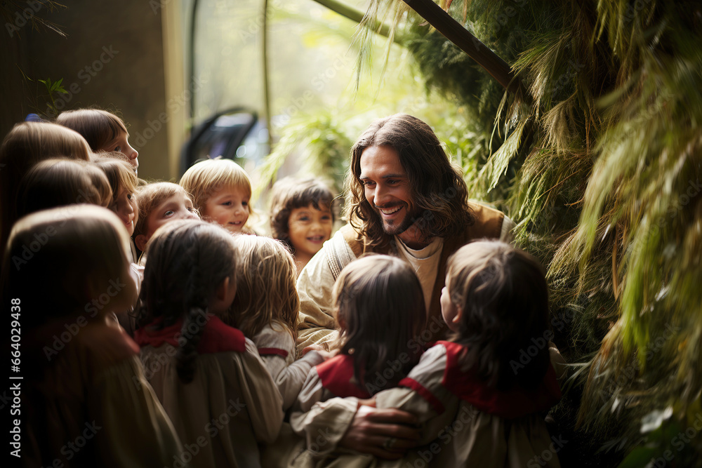 Jesus Christ talking to children, Jesus and children smiling ...
