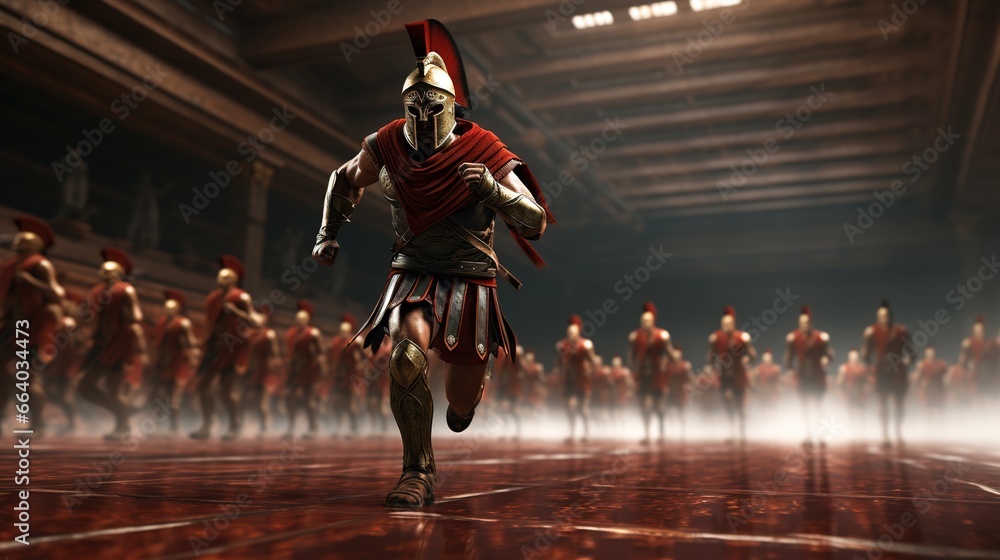 Generative AI, Realistic illustration of a fierce gladiator attacking ...