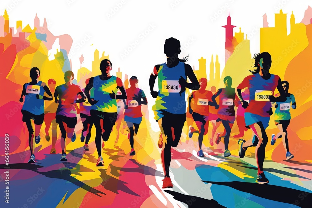 marathon winner finish vector background and group of runners for ...