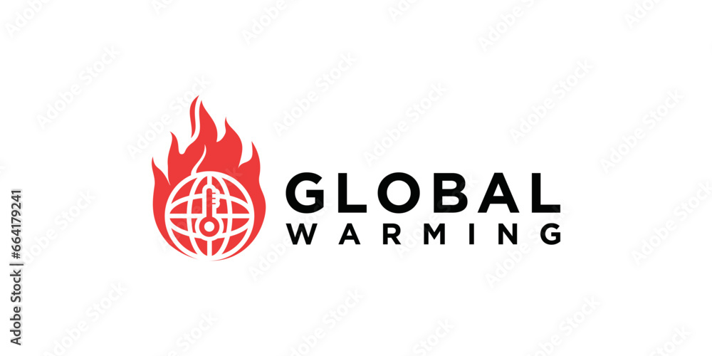 global warming logo design, globe design template with thermometer and ...