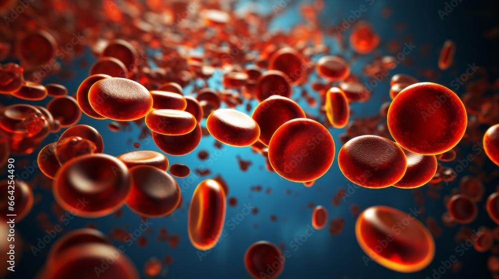 ภาพประกอบ Stock Red blood cells under microscope, scientific ...