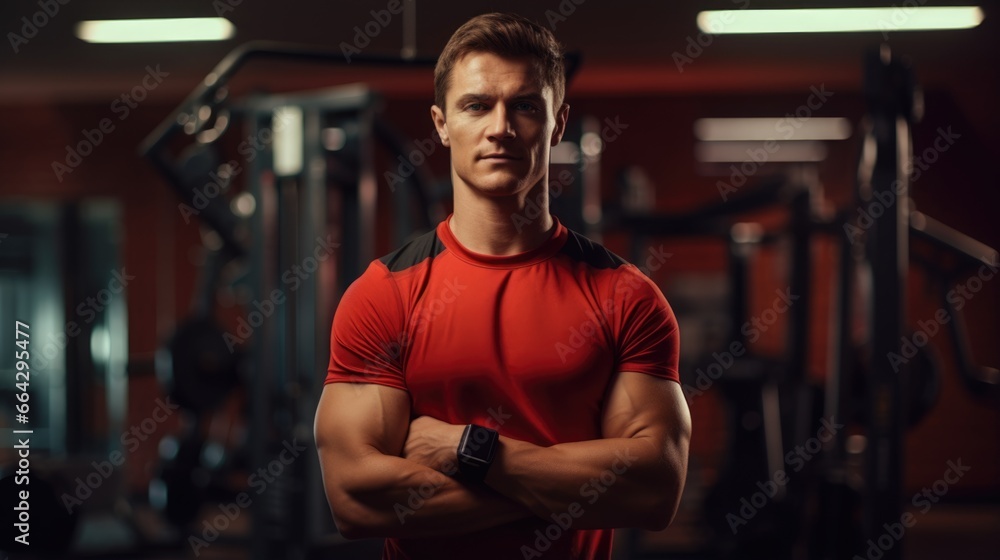 Fitness Model in the Gym - Muscular Male Athlete Posing for a Photo ...