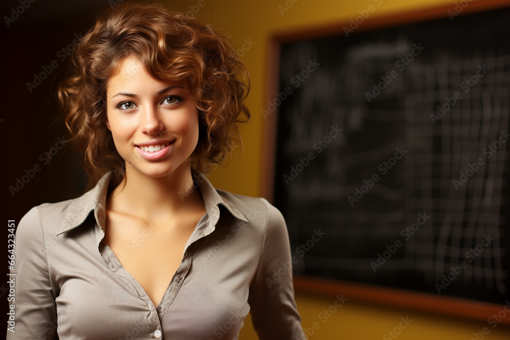 Beautiful, pretty, cute, happy, smiling teacher tutor female with ...
