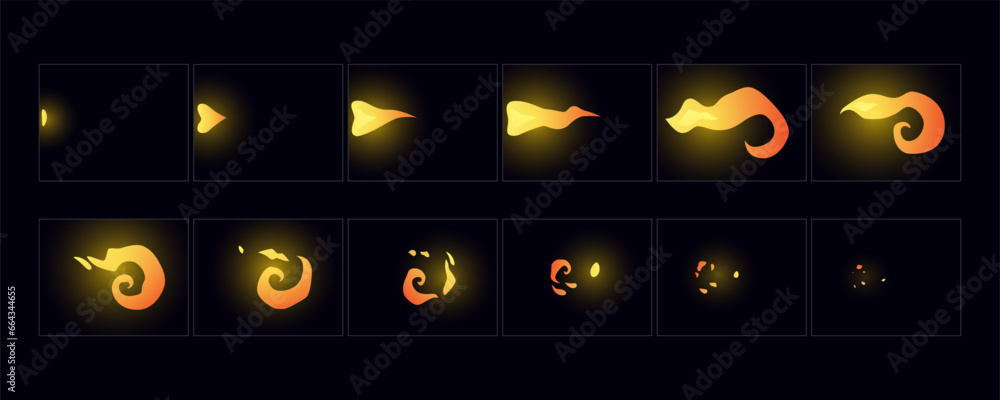 Vector de Stock Set of fire flames. Fire explosion sprites frame loop ...