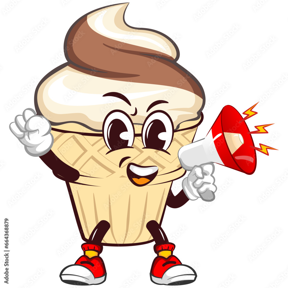 character mascot of ice cream cone with funny face shouting with a ...