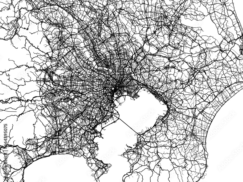 Vector road map of the city of Greater Tokyo in Japan with black roads ...