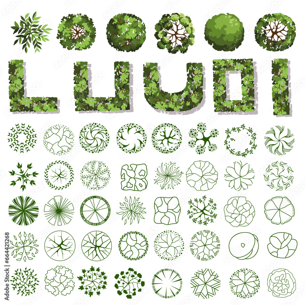 Tree for architectural floor plans. Entourage design. Various trees ...