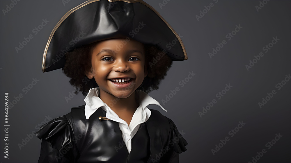 studio portrait of a young black boy dressed as a pirate with a pirate ...