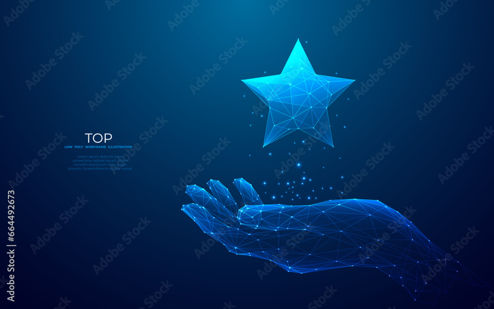 Digital star in abstract hand. Success concept. Low poly wireframe ...