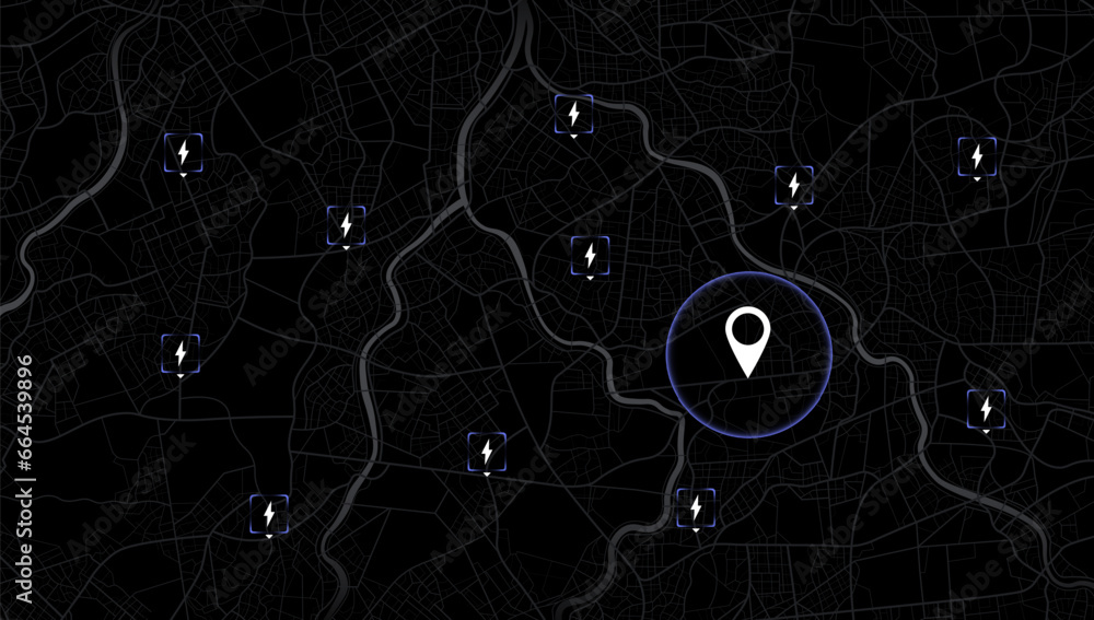 Huge city top view. Tracking path and route. vector. Location EV ...