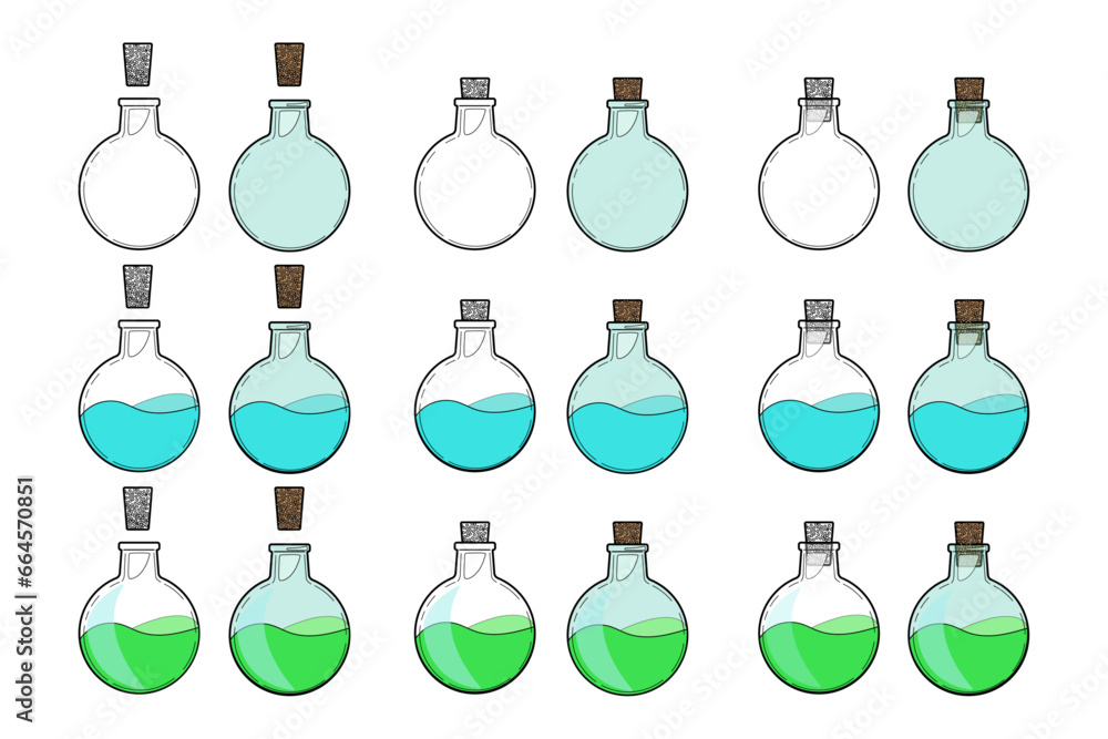 Vector drawing of test tubes, flasks for chemical experiments. A flask ...