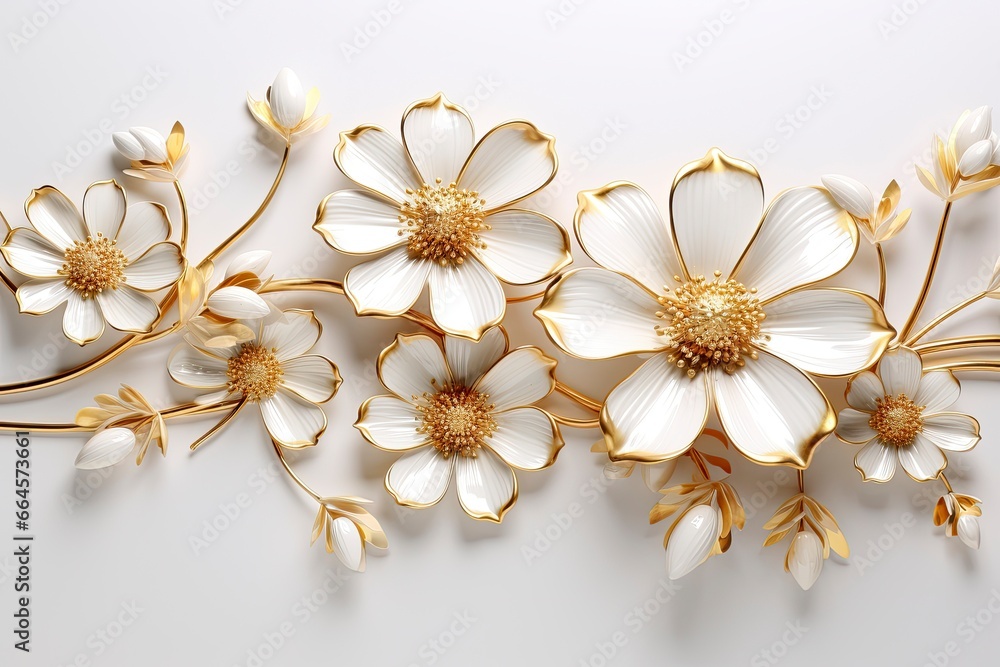 3d gold flowers white backgroung. Stock Illustration | Adobe Stock