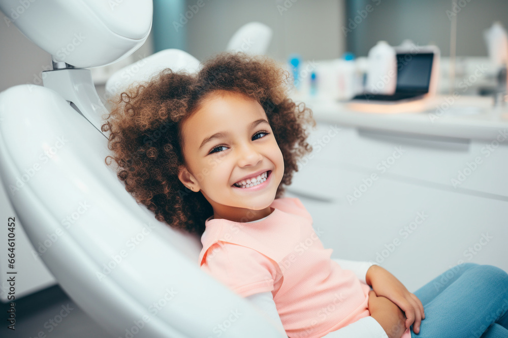 Little girl at a Children's dentistry for healthy teeth and beautiful ...