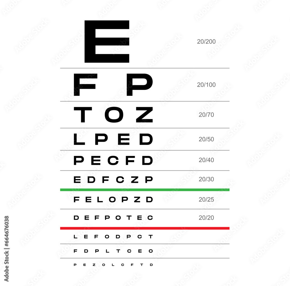 Snellen chart Eye Test medical illustration. line vector sketch style ...