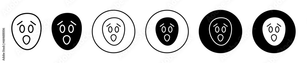 Shocked or surprised face emoji icon set. Scared facial expression ...
