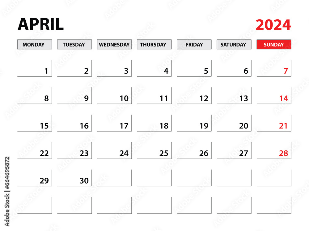 April 2024 year planner template, calendar 2024 template, monthly and ...