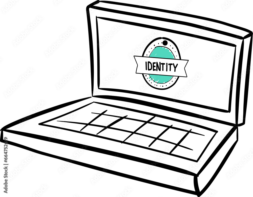 Digital png illustration of hand drawn laptop with identity text on ...