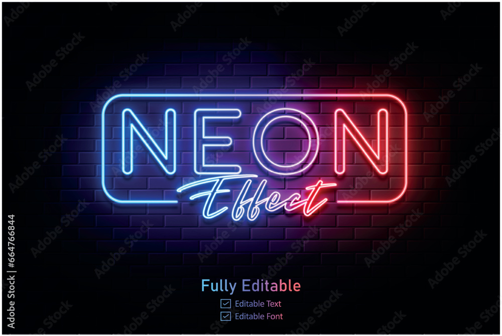 Vector neon effect logo for neon text effect and neon light night party ...