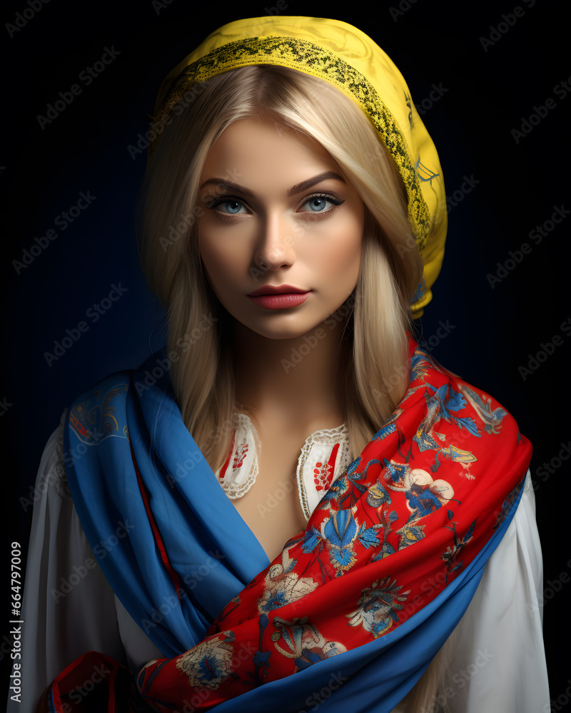 Beautiful portrait of Slavic woman in traditional dress. Russian ...