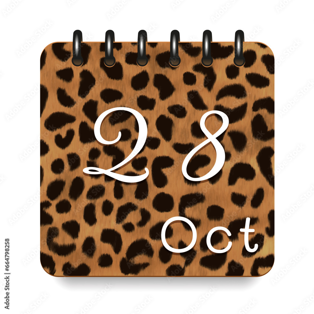 28 day of the month. October. Leopard print calendar daily icon. White ...
