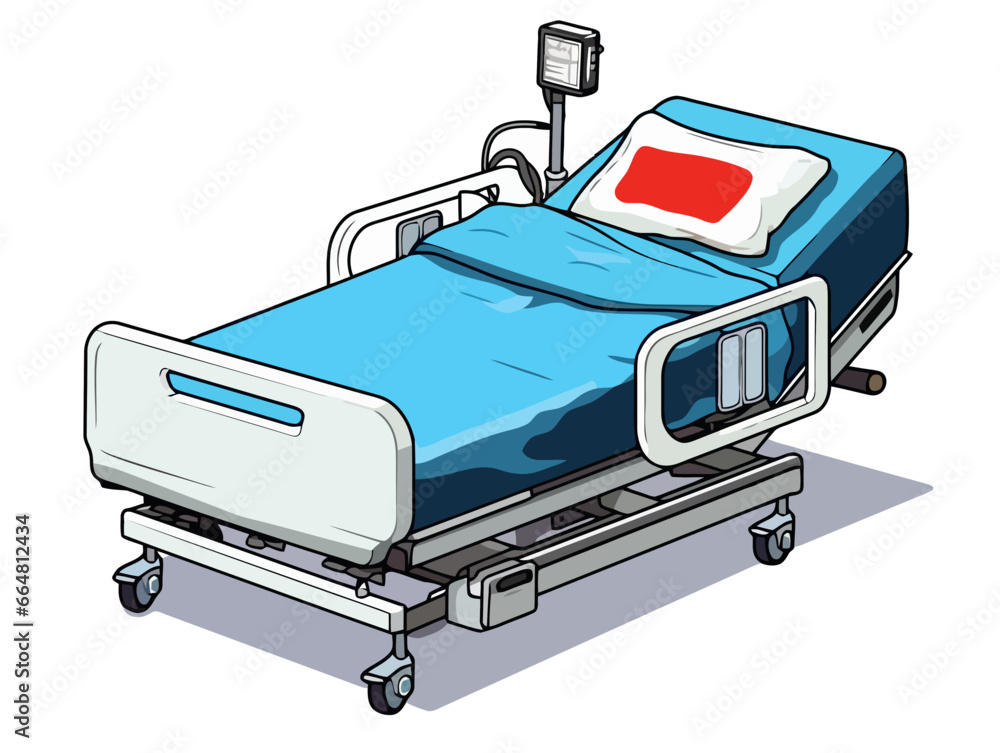 Doodle Hospital bed with CPR functions, cartoon sticker, sketch, vector ...