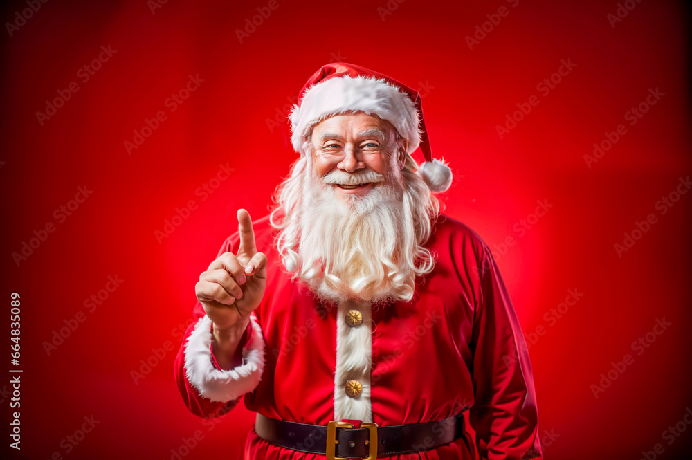 Image of Santa Claus standing in front of a red background, facing ...