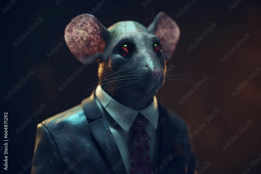 Mouse in human body physique. Mouse dressed in business outfit with tie ...