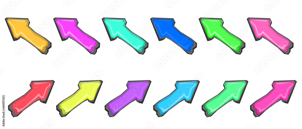 Neon arrows in different colors set for game buttons and apps pointer ...