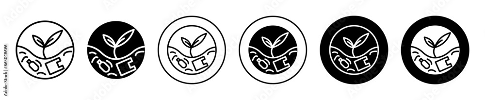 Soil pollusion symbol. Icon of soil with plastic garbage. outline logo ...