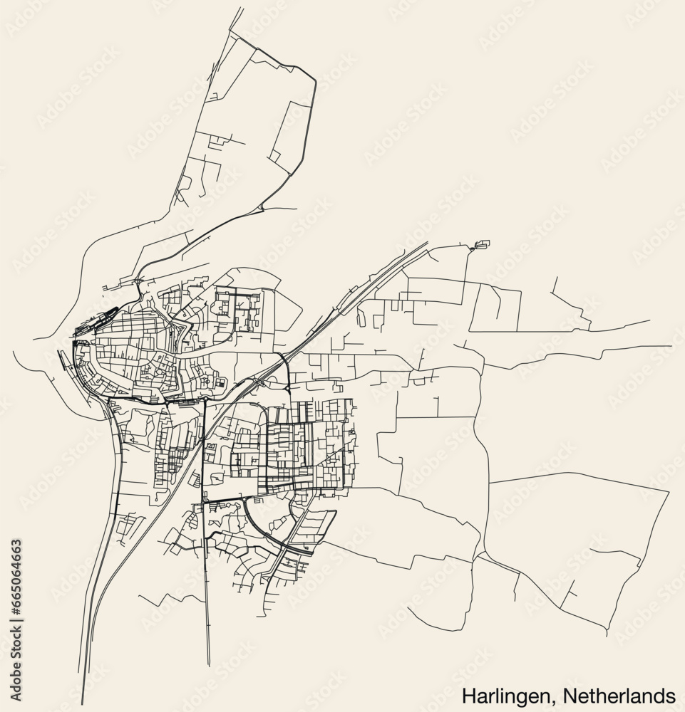 Detailed hand-drawn navigational urban street roads map of the Dutch ...