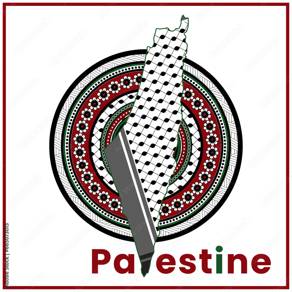 Palestine Official Map Design with Palestinian Keffiyeh Pattern Stock ...