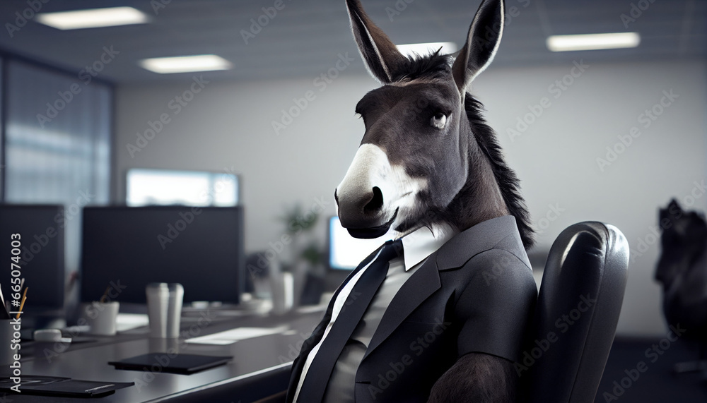 Donkey wearing a suit in modern office Stock Photo | Adobe Stock