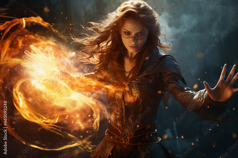 Generative ai collage photo of strong warrior woman fight with fire ...