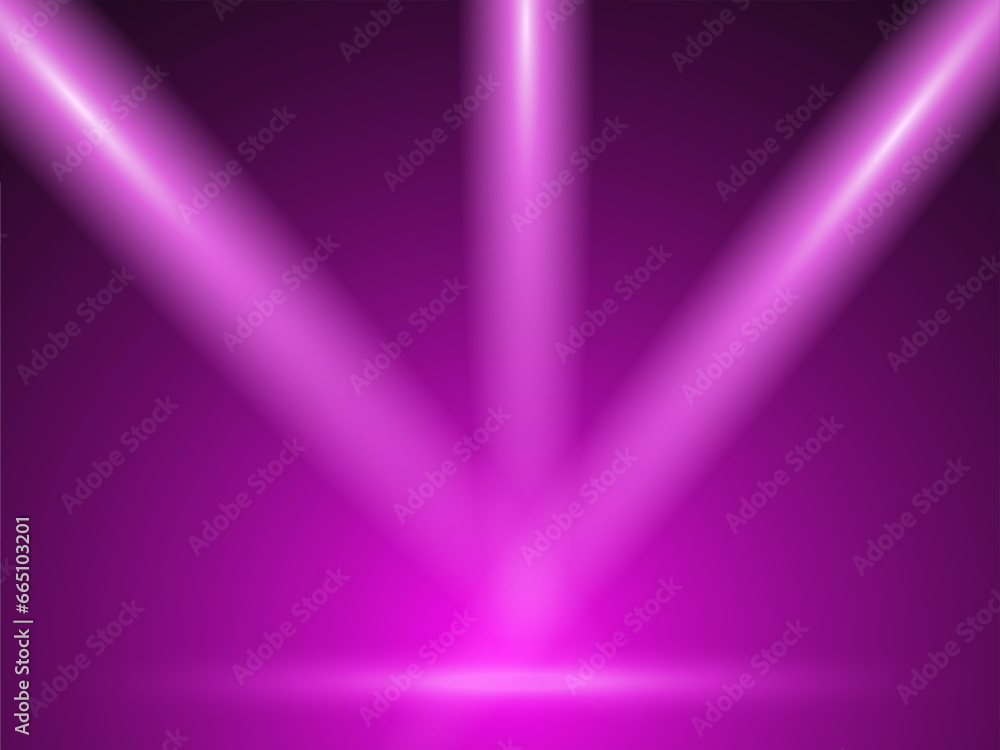 Purple spotlight. Set of bright lighting with spotlights of the stage ...