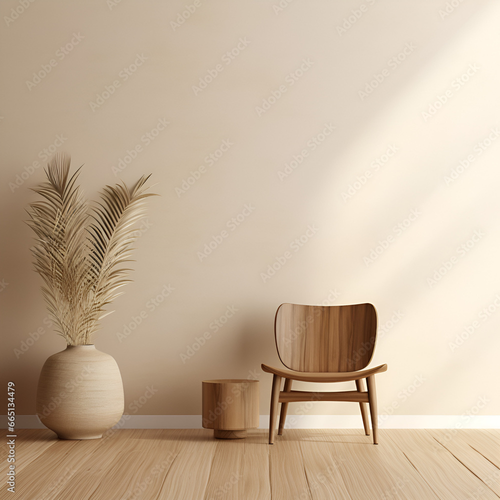 interior room mock-up featuring a calming beige color palette, adorned ...