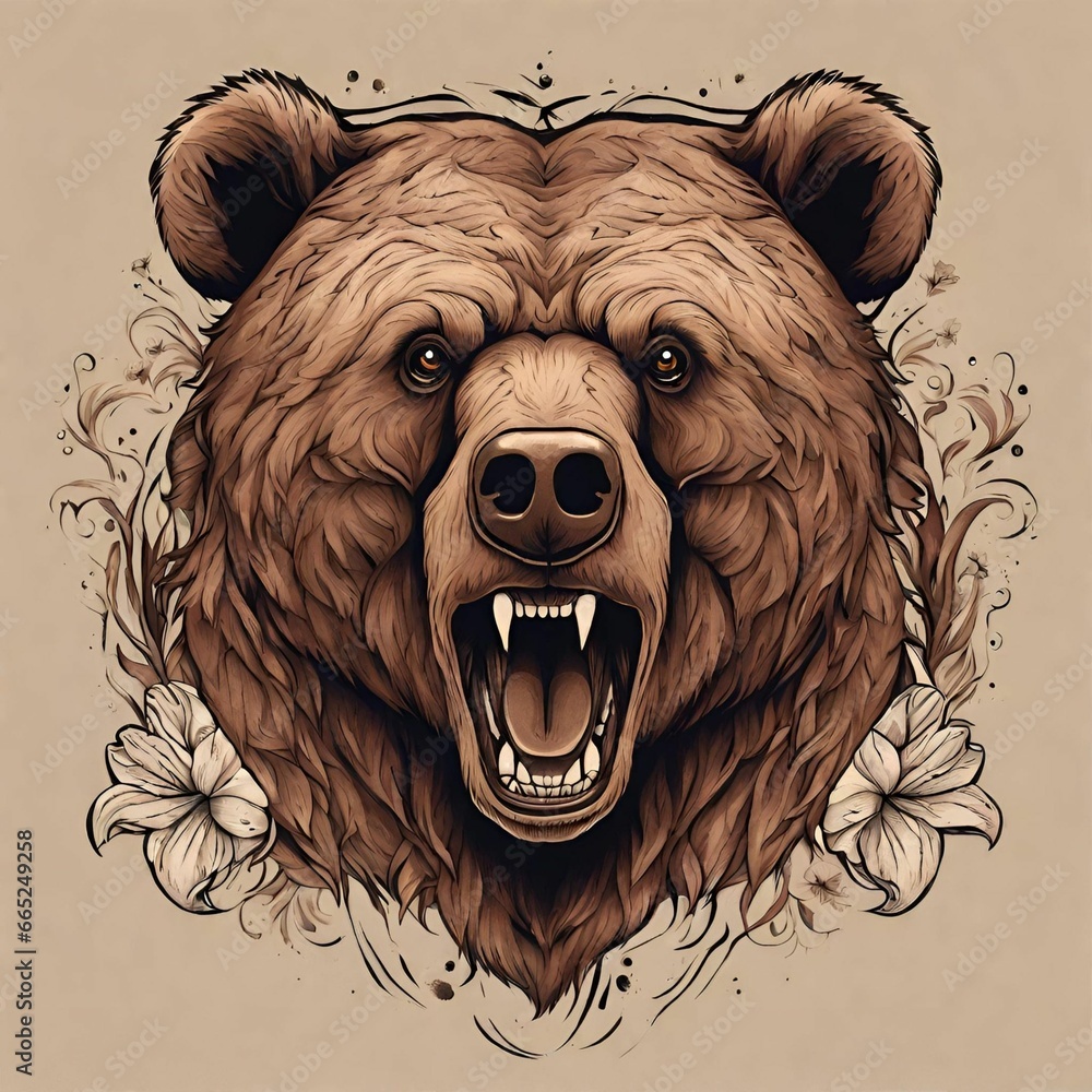 rostro de oso a color rugiendo Stock Illustration | Adobe Stock