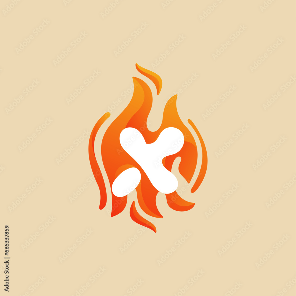 X Letter Fire Logo, Burn, Red, orange, X Logo vector design template ...
