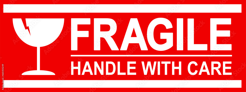 sticker fragile handle with care, red fragile warning label with broken ...